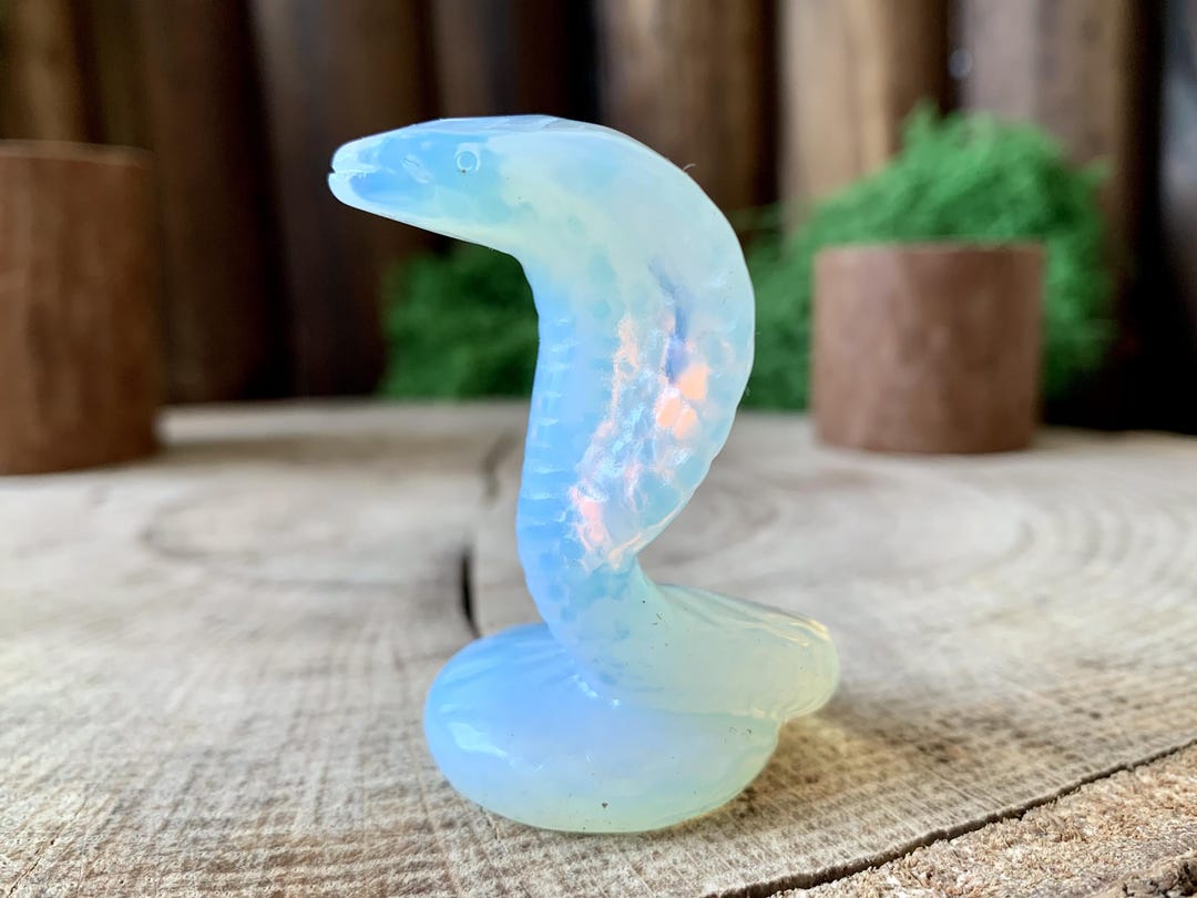 Handcarved Crystal Snake Carving, Quartz Opalite Cobra Figurine ...