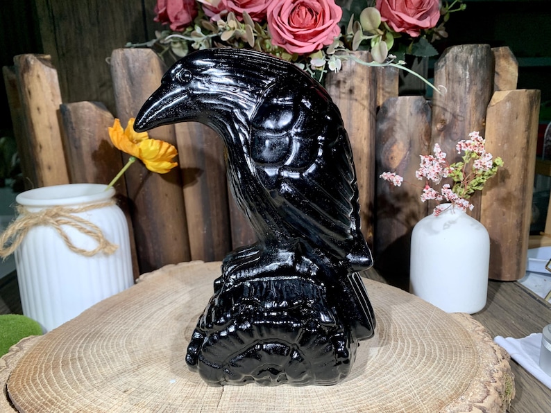 Giant! 8.2" Obsidian Ravens Crows Hand-carved Carving, Gemstone Birds ...
