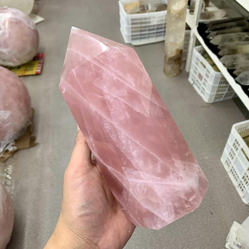 AAAA+ Large Natural Rose Quartz Obelisk, Pink Crystal Tower Home Decor ...