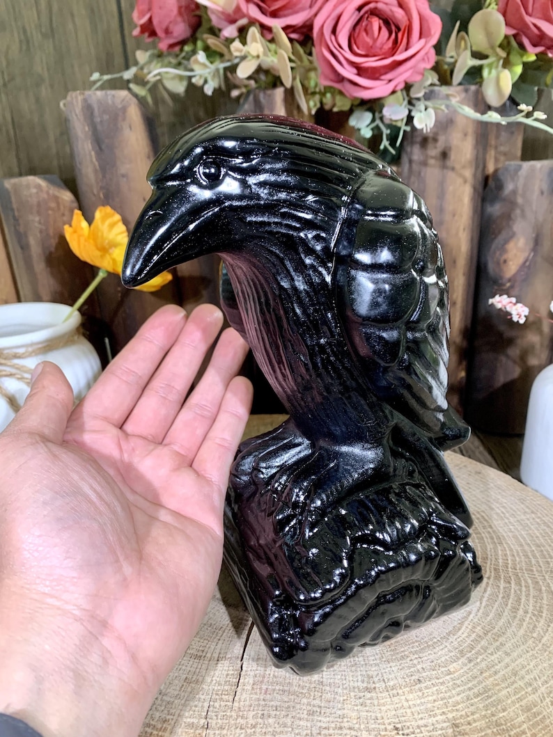 Giant! 8.2" Obsidian Ravens Crows Hand-carved Carving, Gemstone Birds ...