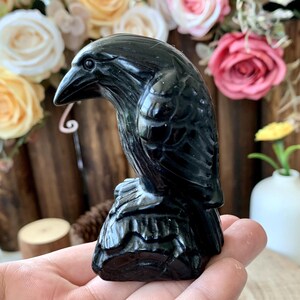2" Natural Obsidian Ravens Crows Carving, Gemstone Birds Figurine Decor ...