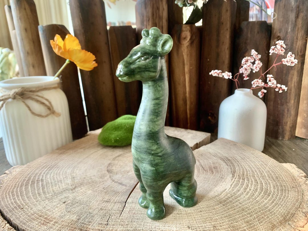 150MM Large Hand Carved Crystal Giraffe Carving, Green Gemstone ...