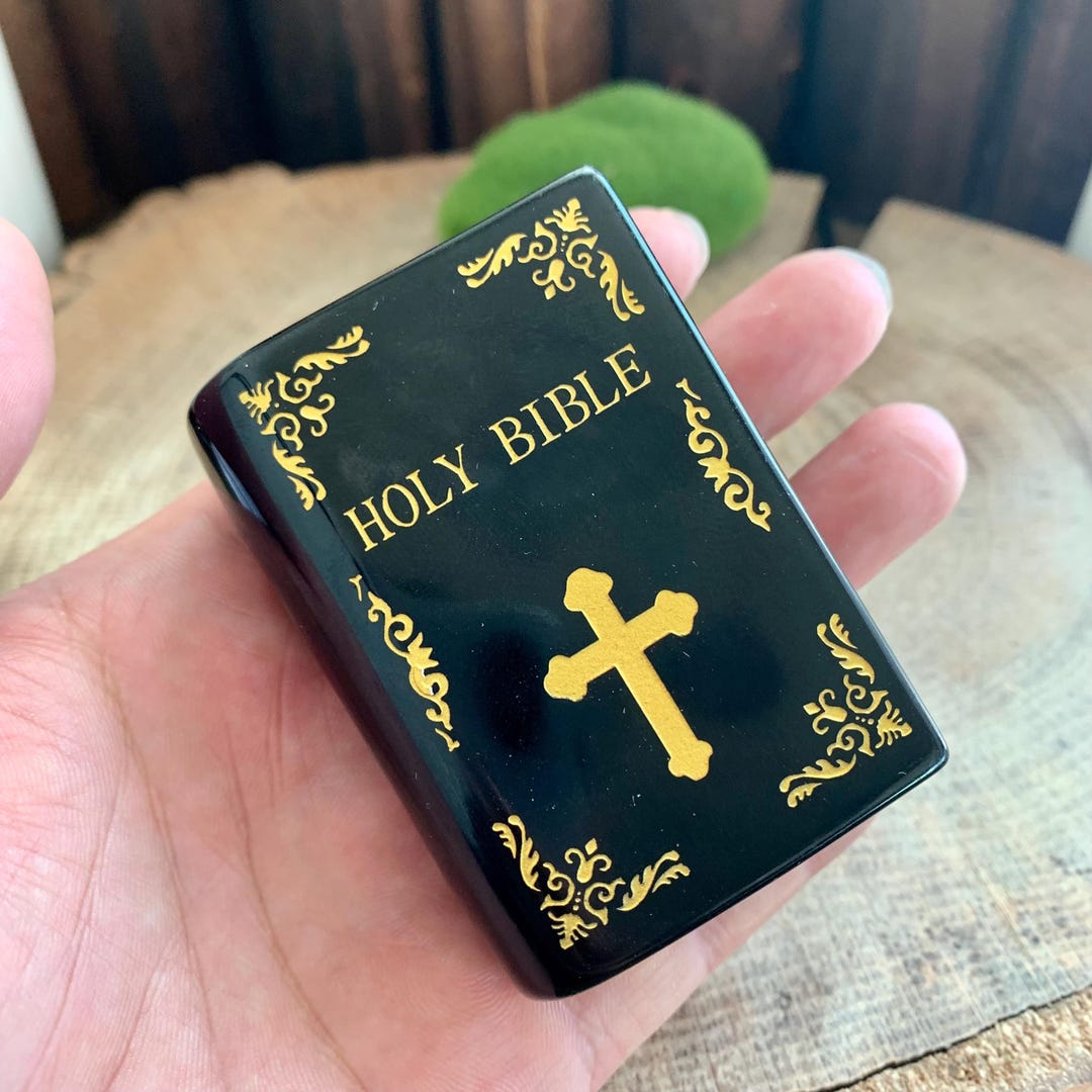 70mm Hand Carved Obsidian Holy Bible Books Carving, Black Crystal ...