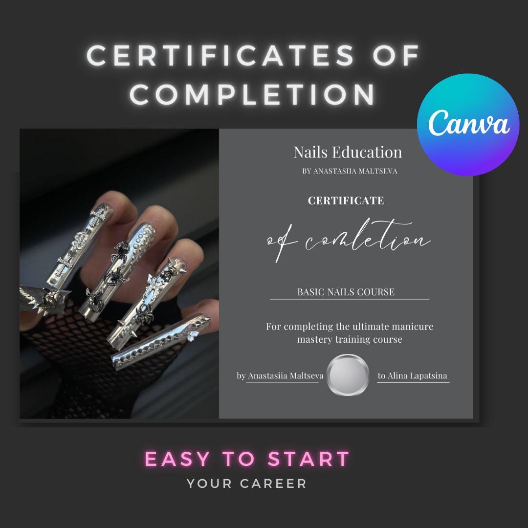 Editable Nail Technician Certificate Template: Manicure Course Diploma ...