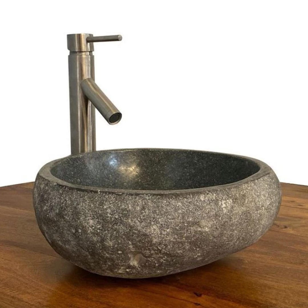 Natural Stone Vessel Sink Handcrafted River Stone Bathroom Basin 30cm ...