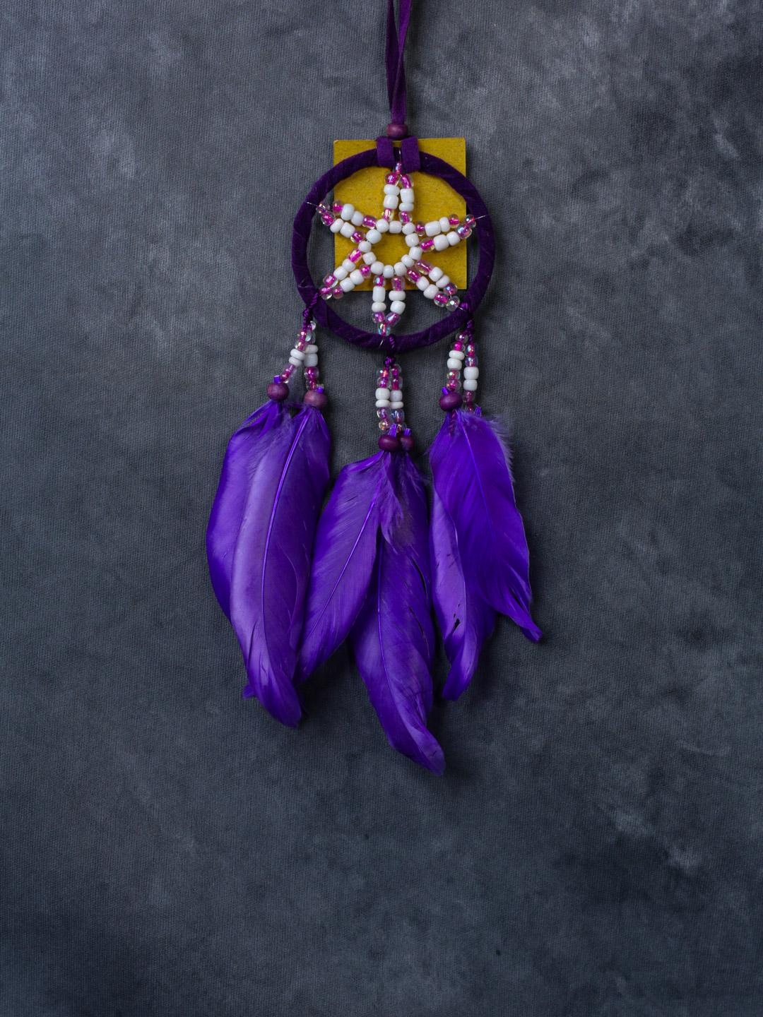 Mini Star Dreamcatcher: Beaded Pentacle, Feather Car Charm - Etsy