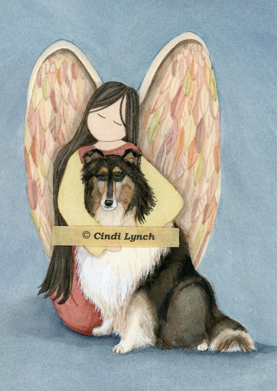 Tri-color Rough Collie Cradled by Angel / Lynch Signed Folk - Etsy