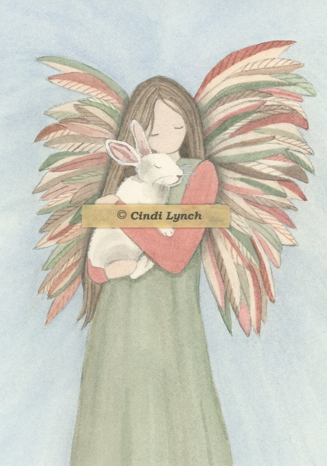 White Rabbit (bunny Hare) With Angel / Lynch Signed Folk Art Print Pet ...