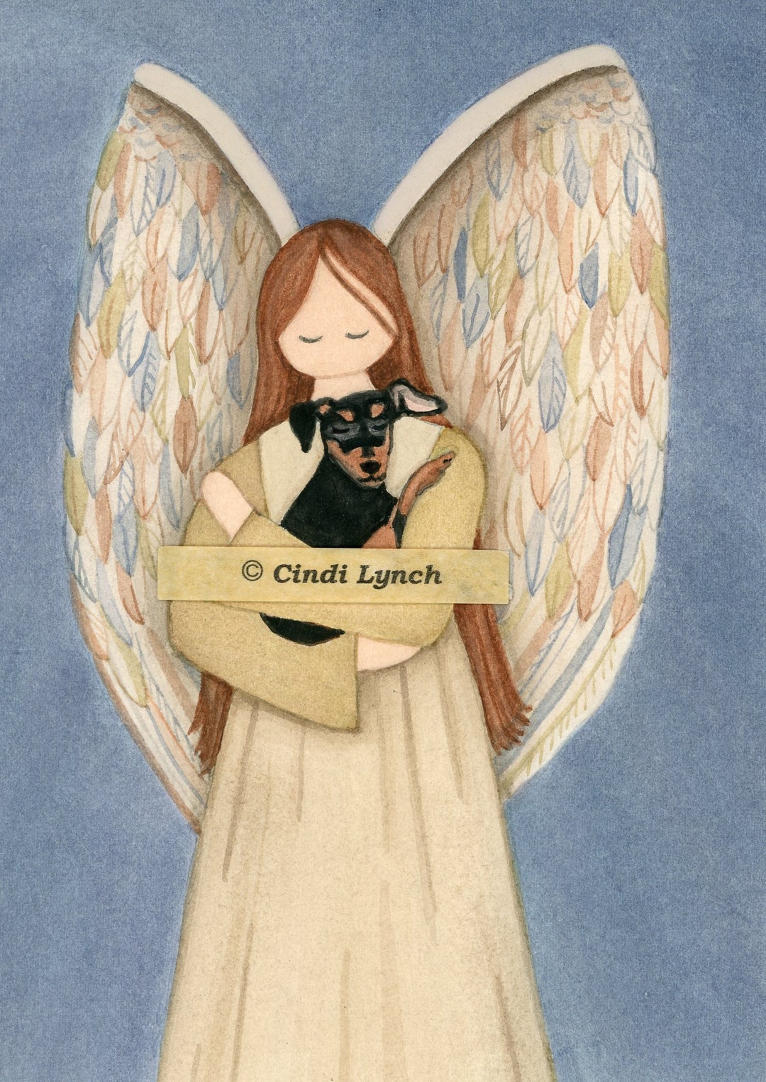 Miniature Pinscher (min Pin) With Angel / Lynch Signed Folk Art Print ...