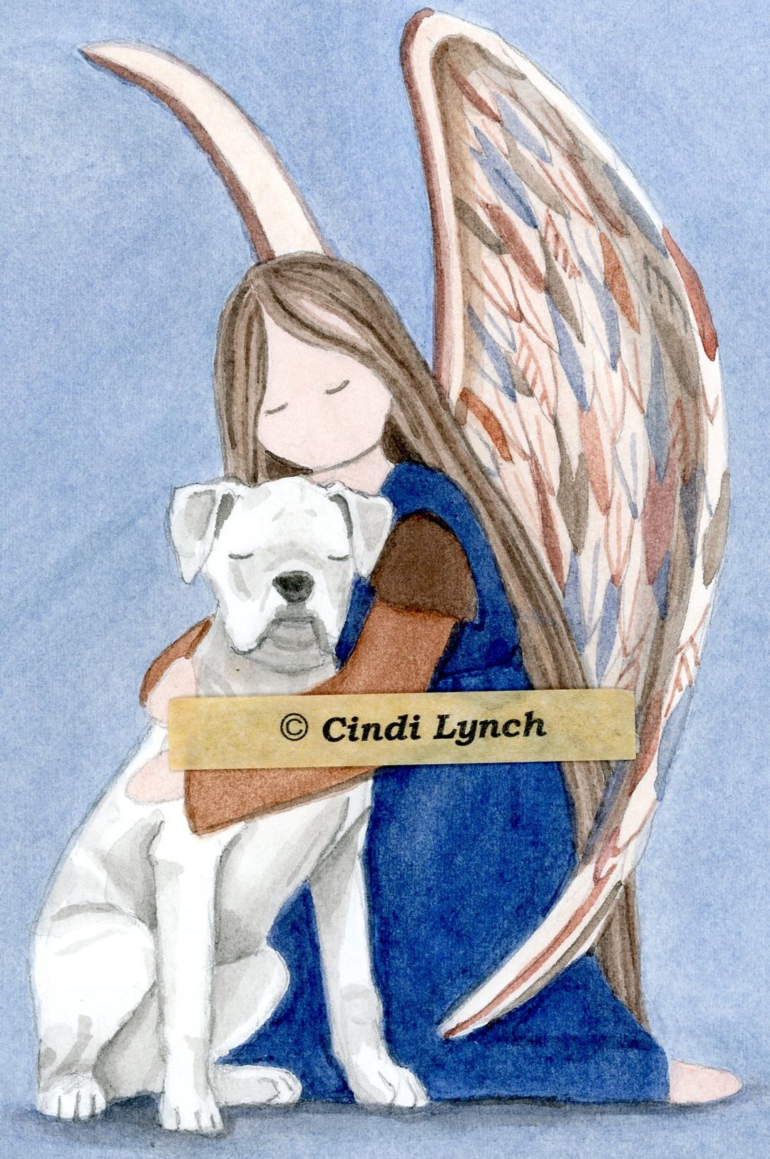 White Boxer Cradled by Angel / Lynch Signed Folk Art Print Pet Loss ...
