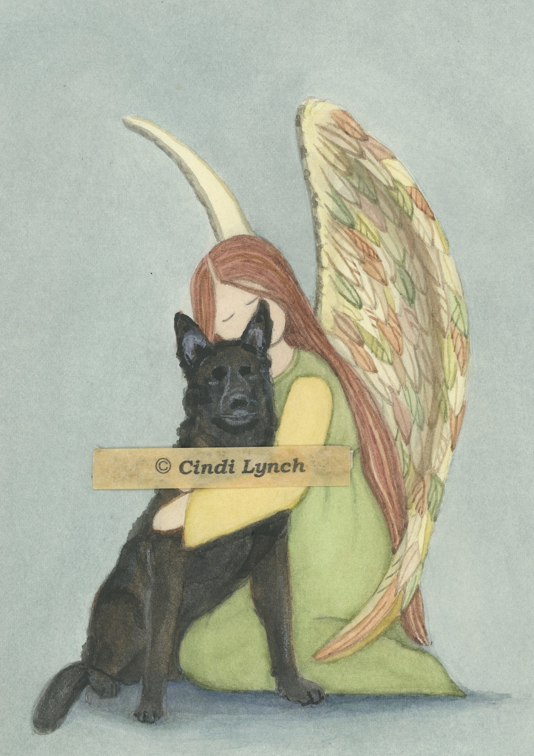 Black German Shepherd With Angel / Lynch Signed Folk Art Print Pet Loss ...