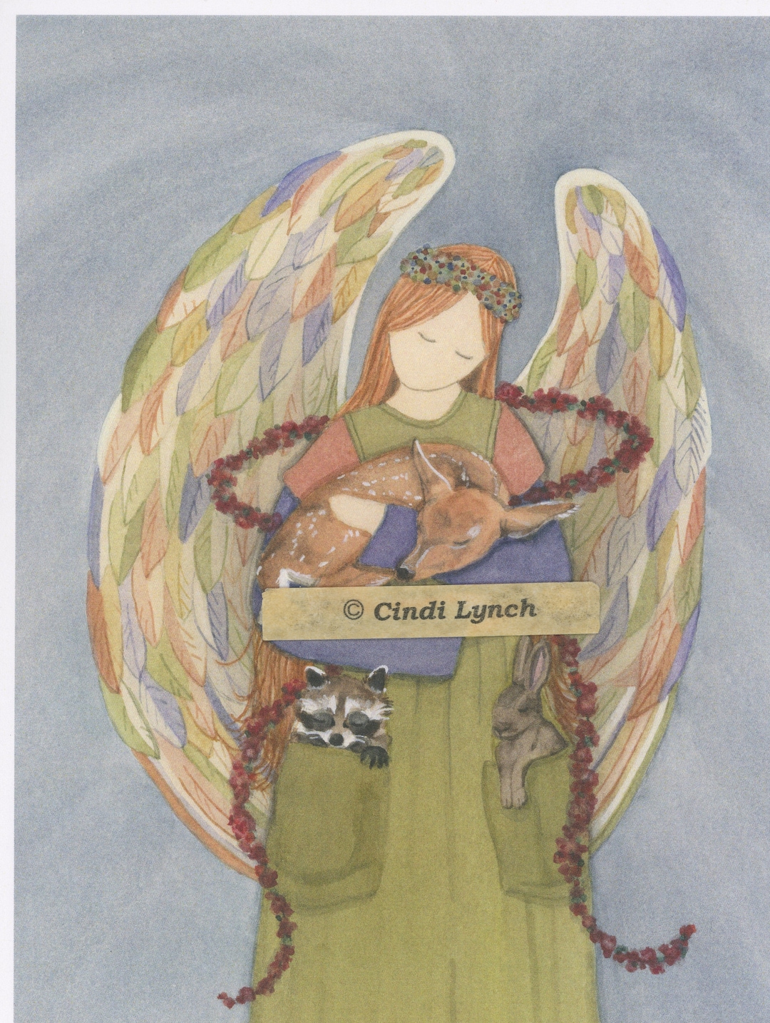 Woodland Creatures and Angel / Lynch Signed Folk Art Print Pet Loss ...