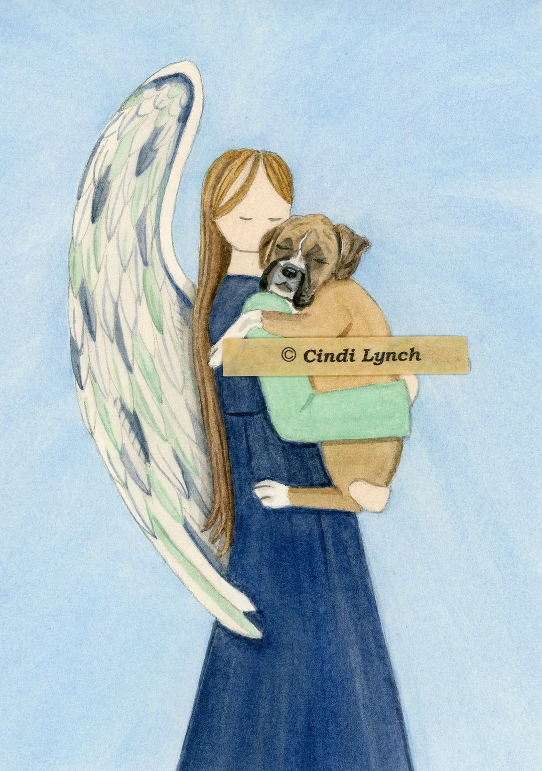 Boxer (profile) Cradled by Angel / Lynch Signed Folk Art Print Pet Loss ...