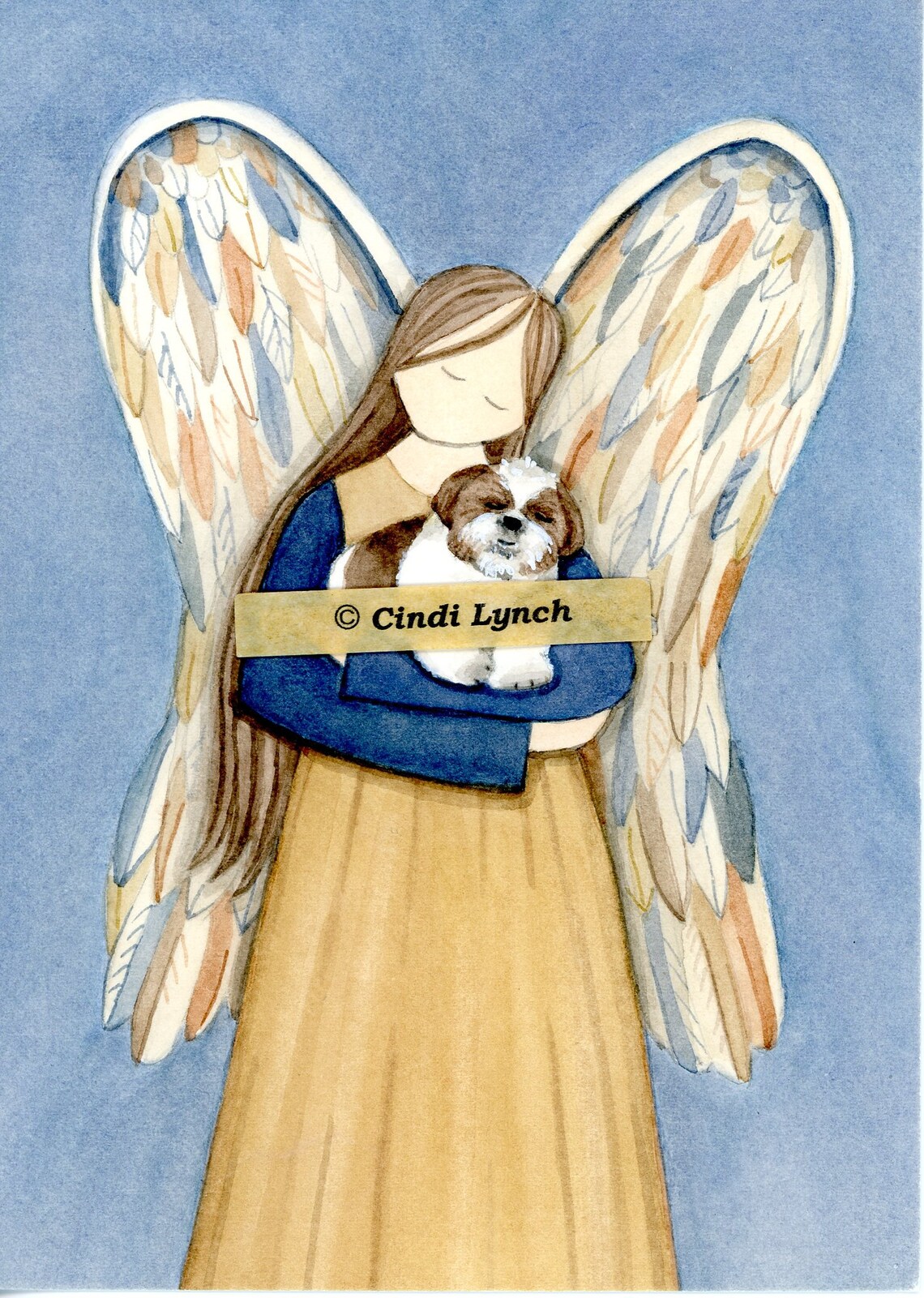 Angel and Brown and White Shih-tzu / Lynch Signed Folk Art Print Pet ...
