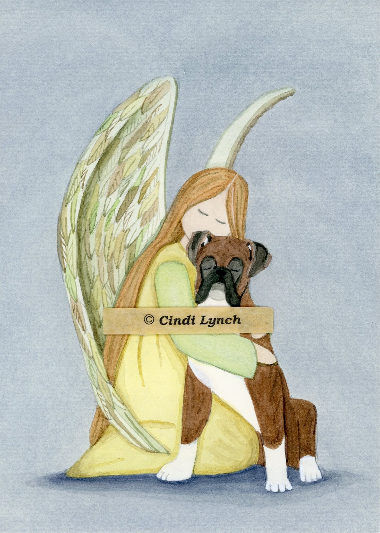Boxer (uncropped Ears) With Angel / Lynch Signed Folk Art Print Pet ...