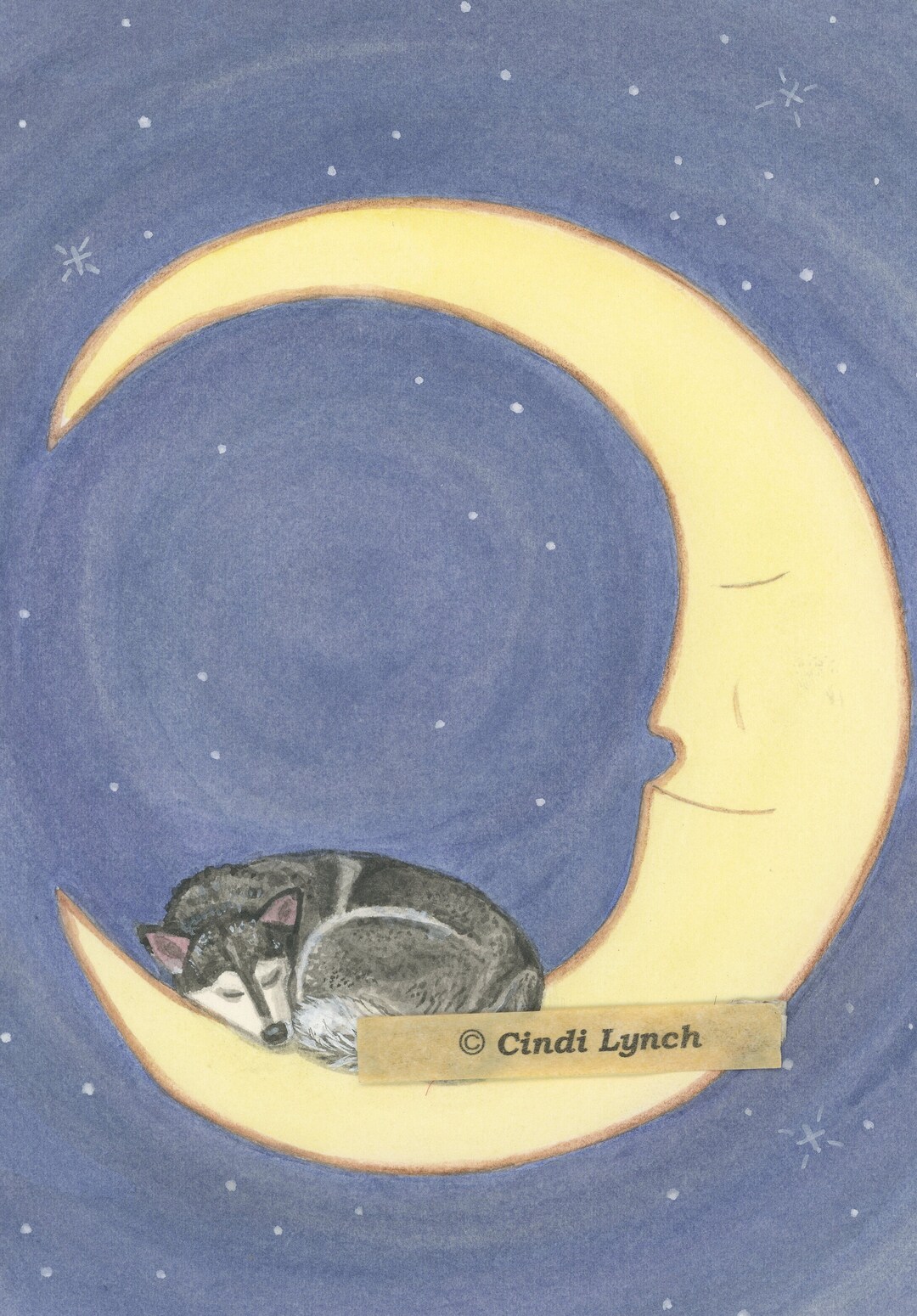 Siberian Husky Takes a Nap on the Moon / Lynch Signed Folk Art Print - Etsy