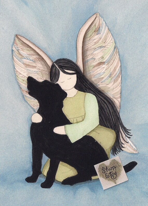 Black lab Labrador Retriever with angel / Lynch signed folk | Etsy