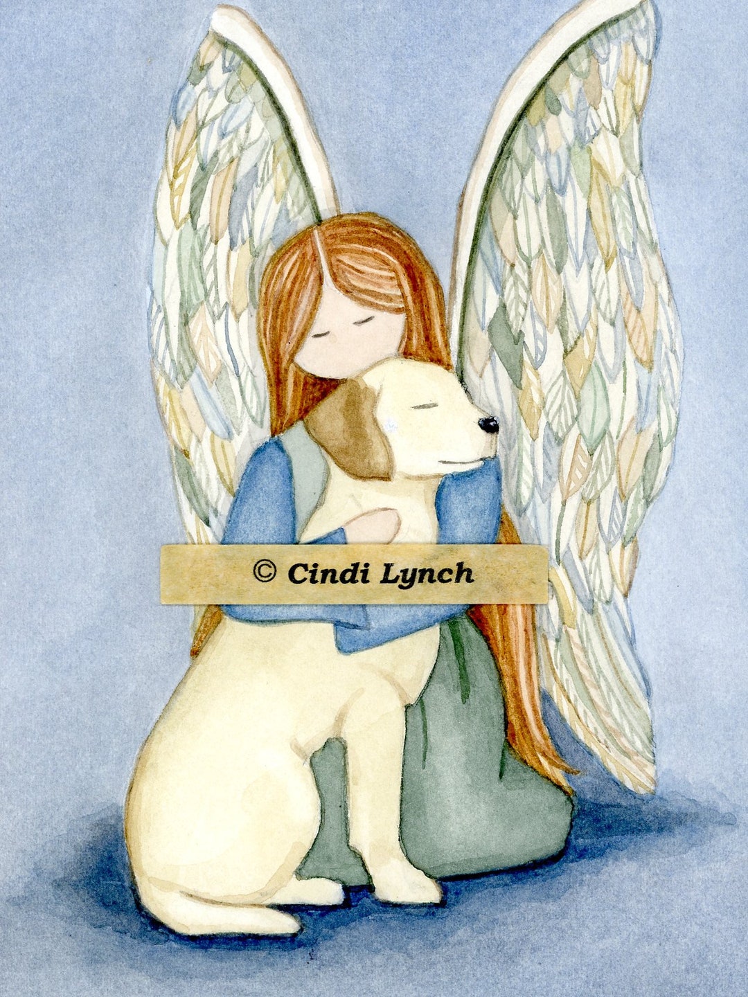 Yellow Lab (labrador Retriever) With Angel / Lynch Signed Folk Art ...