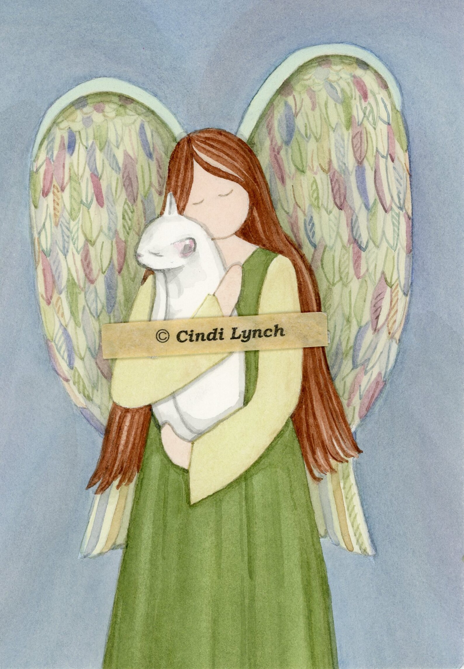 White Cat Cradled by Angel / Lynch Signed Folk Art Print Pet Loss ...