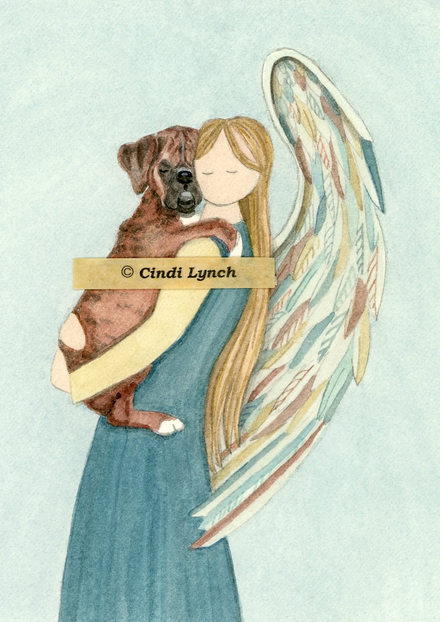 Brindle Boxer profile Cradled by Angel / Lynch Signed Folk - Etsy