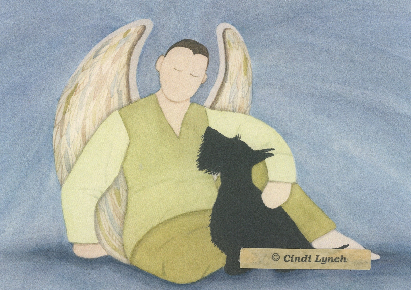 Scottish Terrier (scottie) With Boy Angel / Lynch Signed Folk Art Print ...