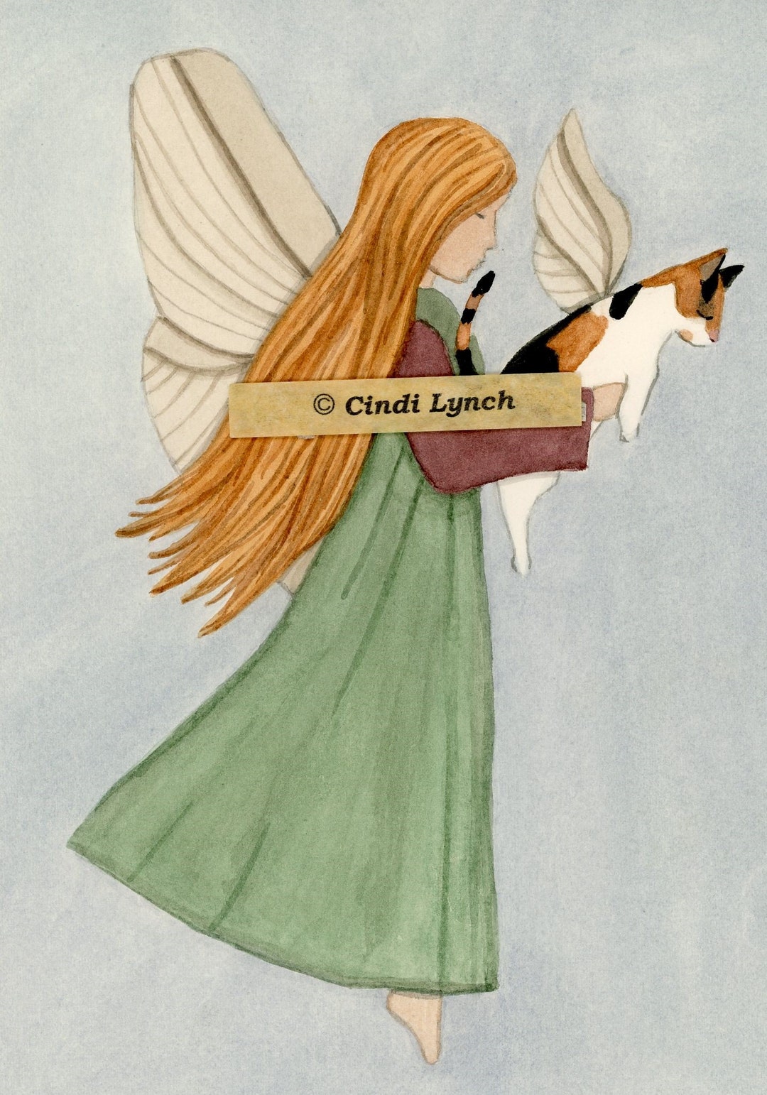 Calico Cat With Angel / Fairy / Lynch Signed Print Folk Art Pet Loss ...