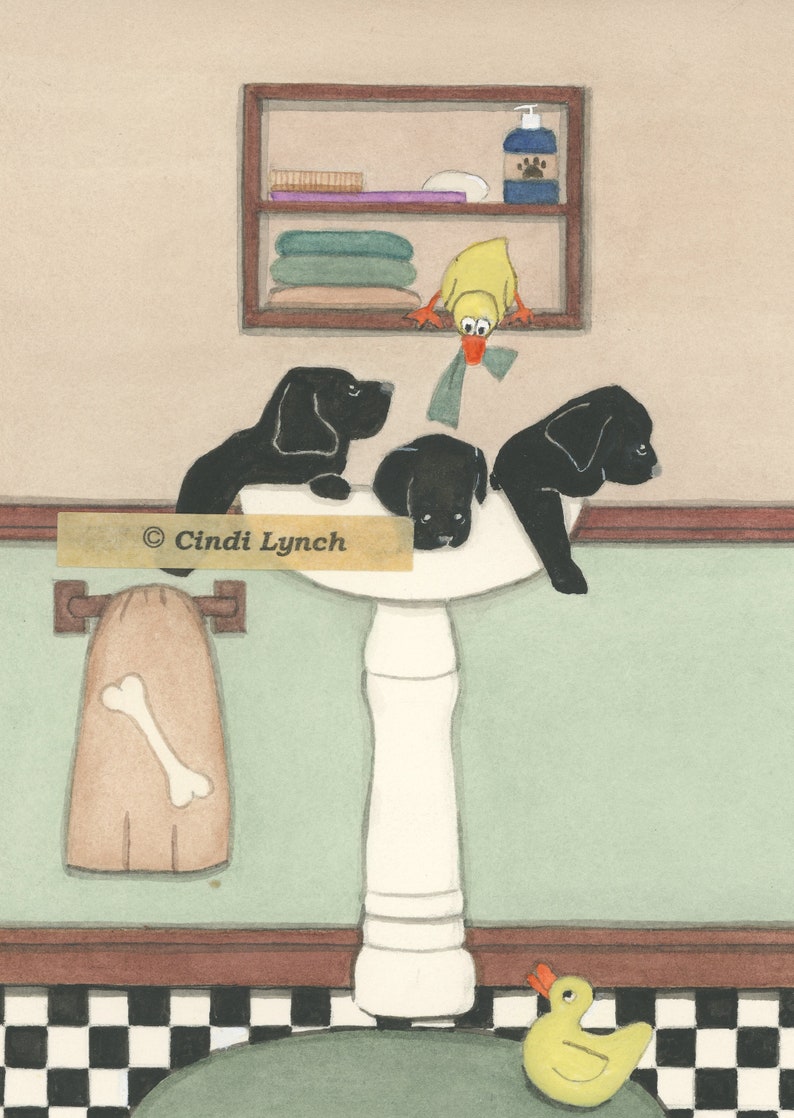 Black Lab labrador Retriever Pups Fill Sink at Bath Time / - Etsy