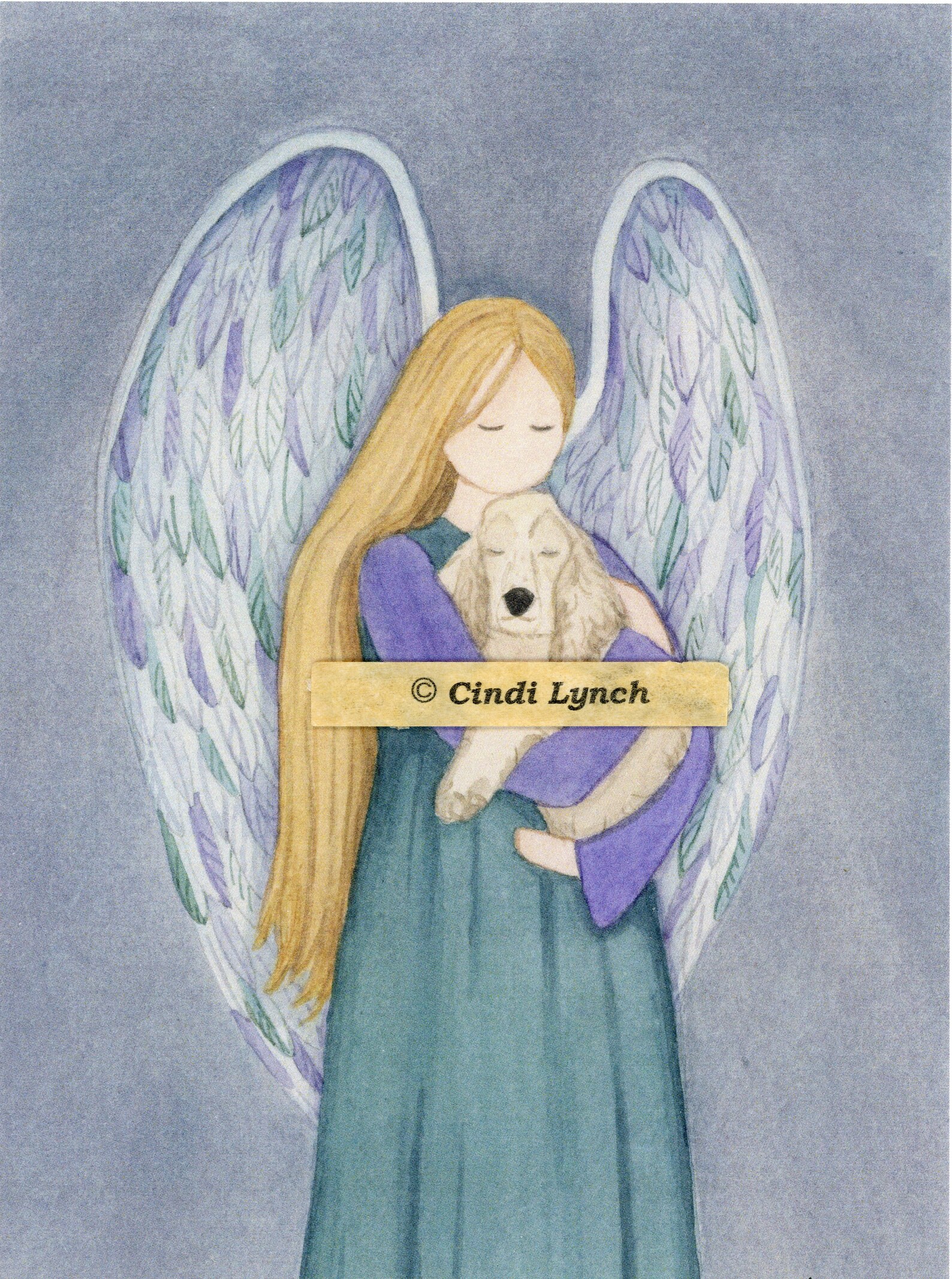 Blond Cocker Spaniel With Angel / Lynch Signed Folk Art Print Pet Loss ...