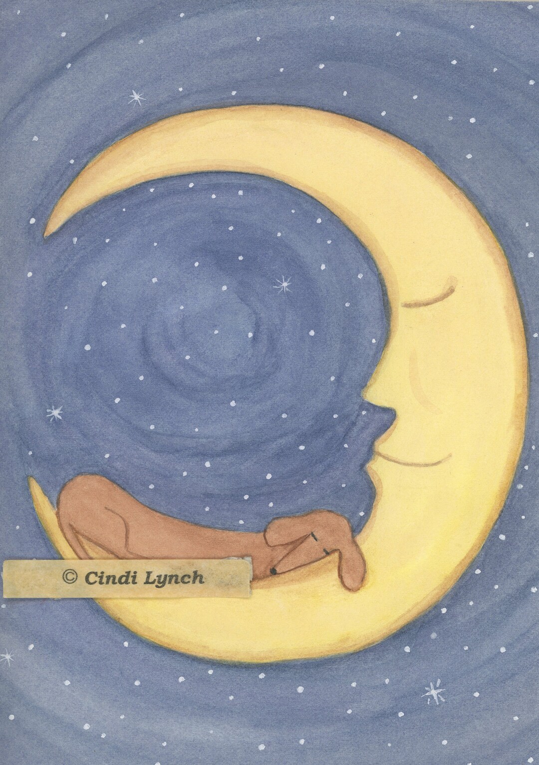 LARGE Brown Shorthaired Dachshund (doxie) Sleeping on Moon / Lynch ...