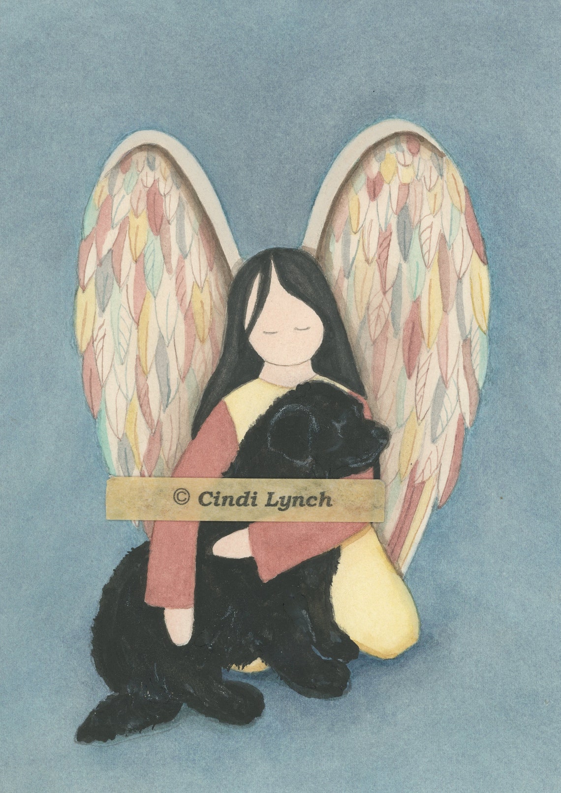 Newfoundland (newf, Newfie) With Angel / Lynch Signed Folk Art Print ...
