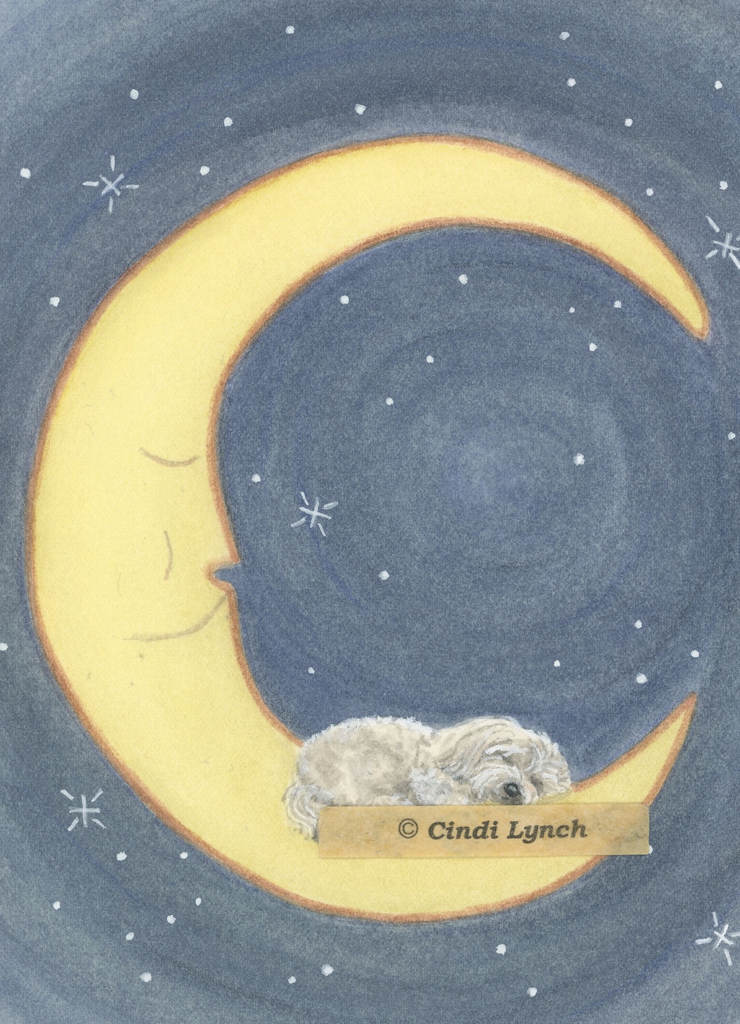 Maltese Takes a Nap on the Moon / Lynch Signed Folk Art Print - Etsy