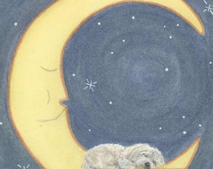 Maltese Takes a Nap on the Moon / Lynch Signed Folk Art Print - Etsy