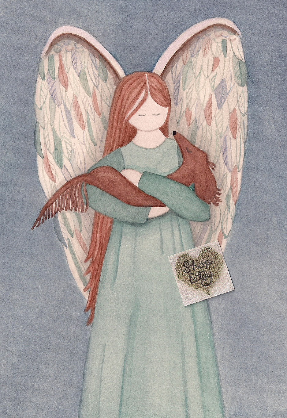 Long-haired brown dachshund doxie weiner dog with angel / | Etsy