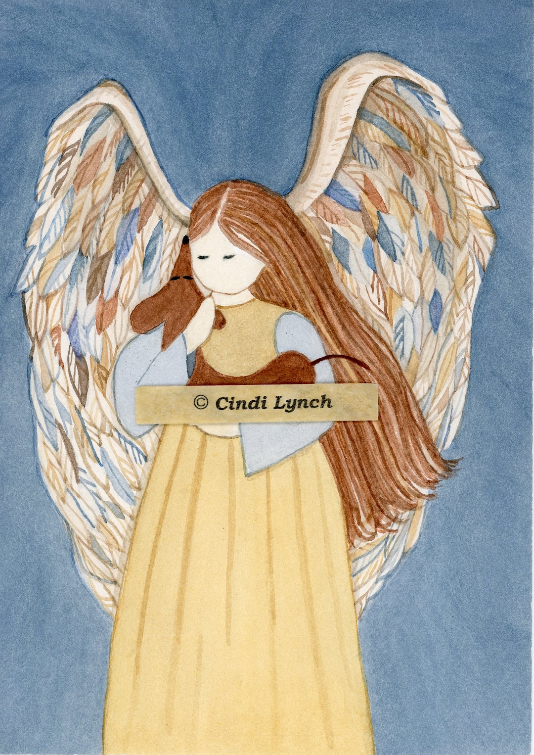 Brown Shorthaired Dachshund With Angel / Lynch Signed Folk Art Print ...