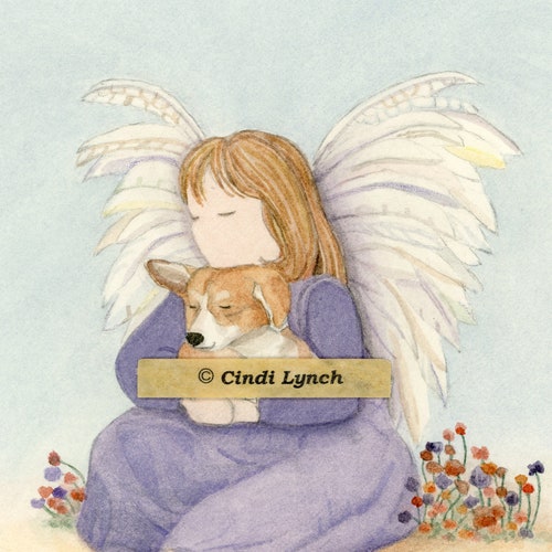 Pembroke Welsh Corgi With Angel / Lynch Signed Folk Art Print - Etsy