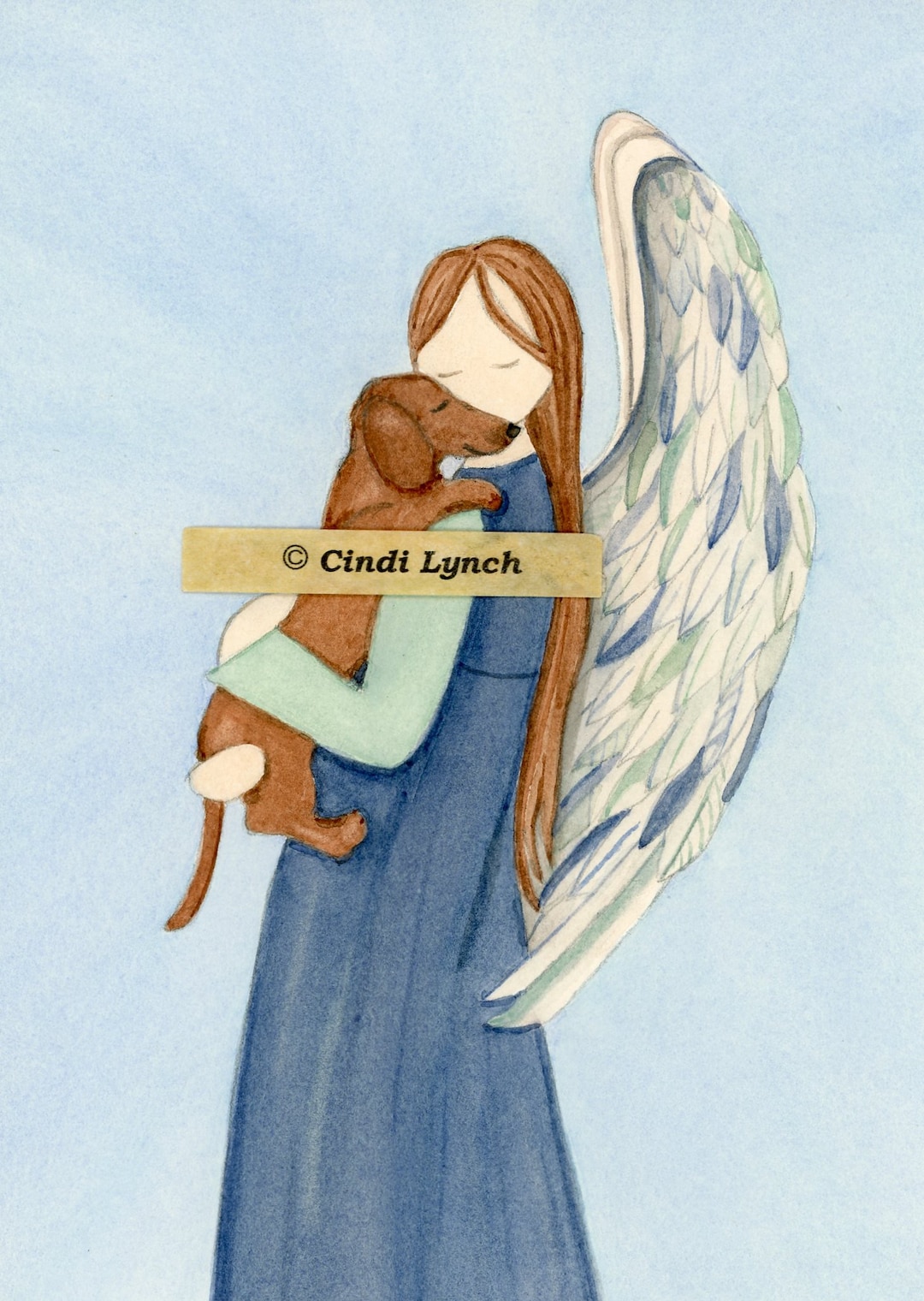 LARGER Brown Shorthaired Dachshund With Angel (profile) / Lynch Signed ...