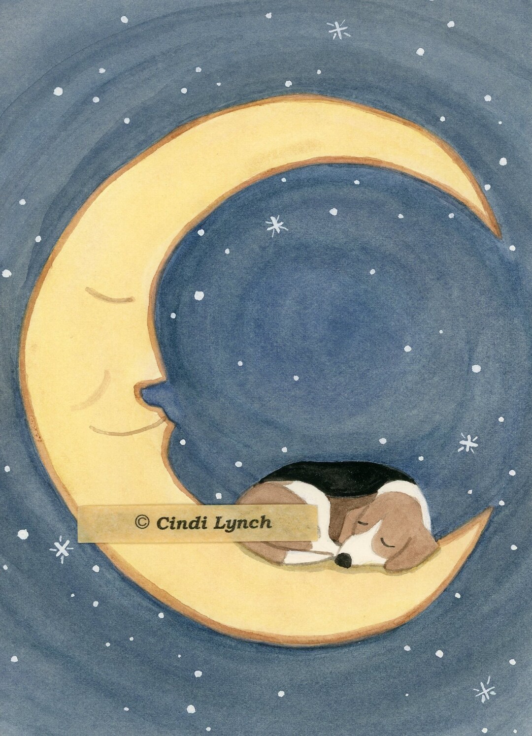 Beagle Takes a Nap on the Moon / Lynch Signed Folk Art Print - Etsy