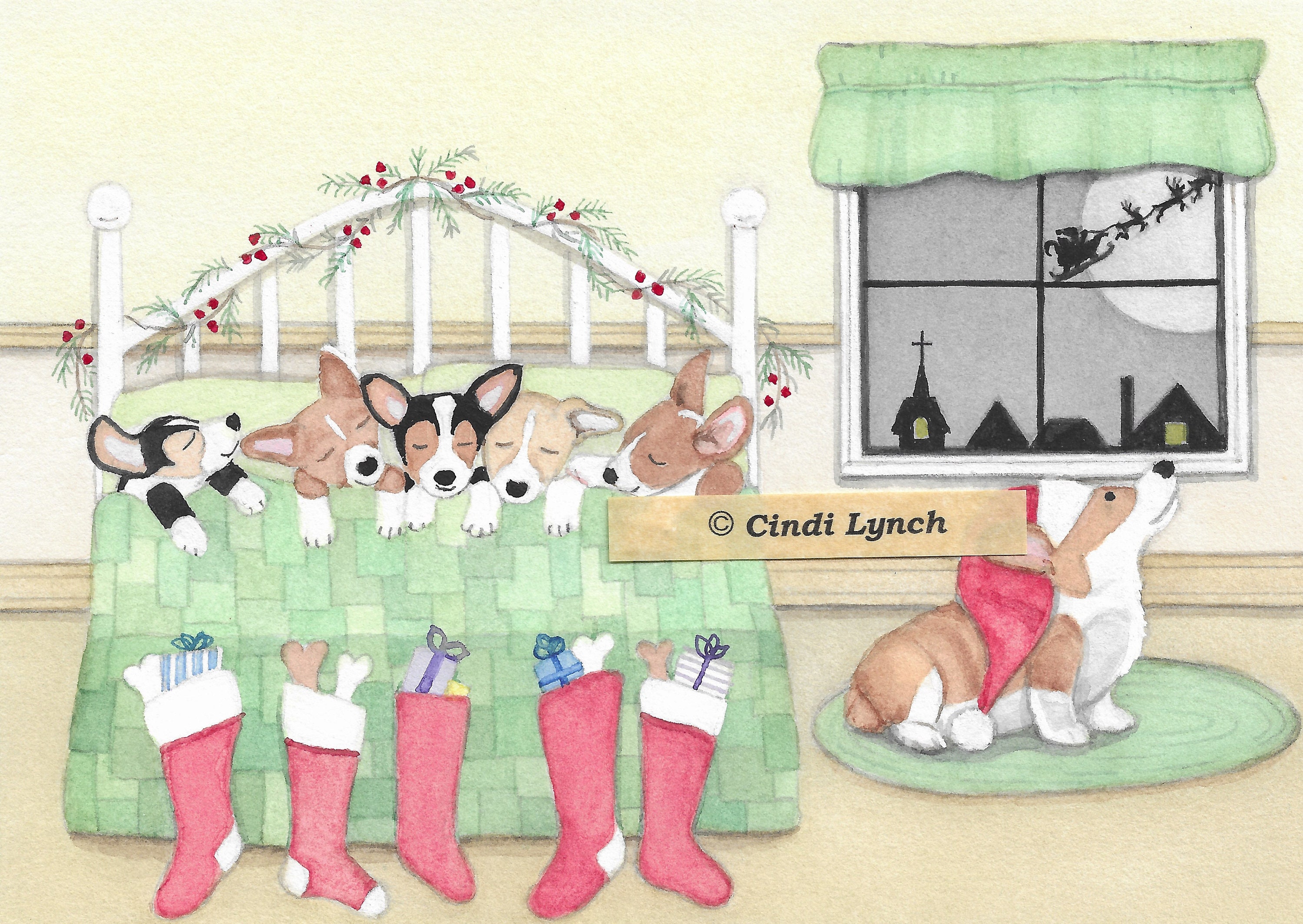 Christmas Cards: Pembroke Welsh Corgi Family All Tucked in for Santa on ...