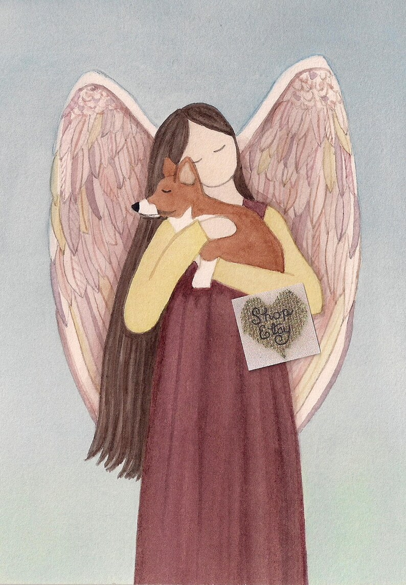 Pembroke Welsh Corgi with angel / Lynch signed folk art print | Etsy