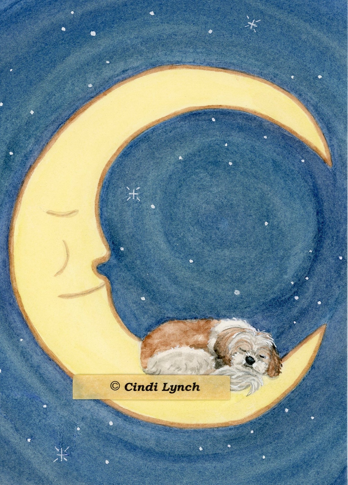 Brown and White Shih-tzu shihtzu Sleeping on the Moon / - Etsy