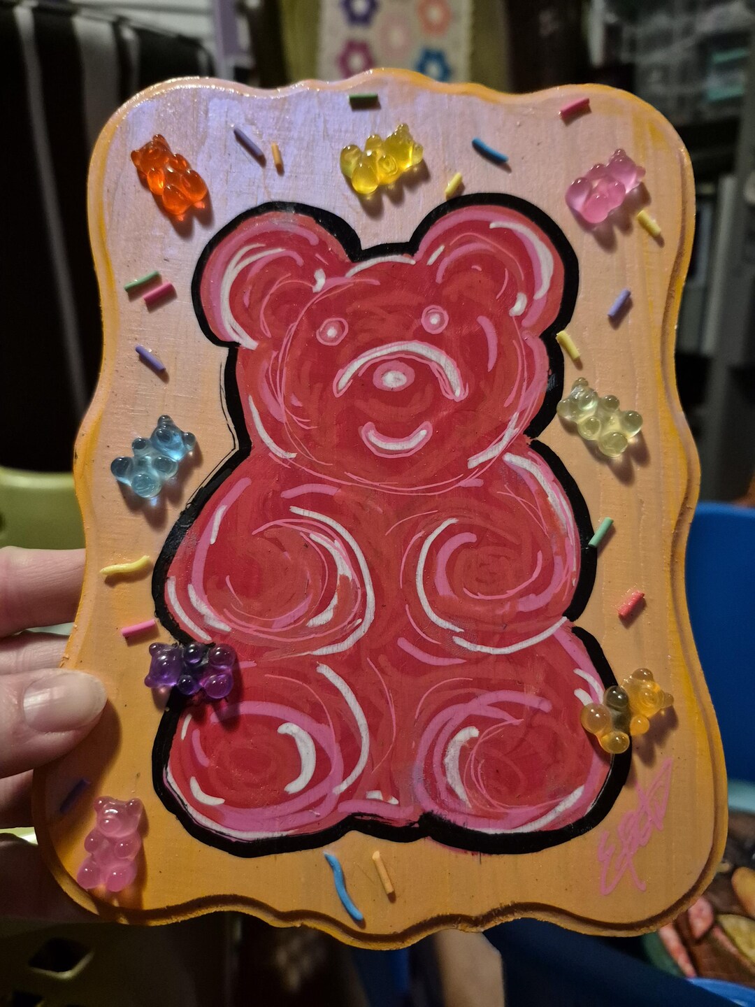Scroll Edge Gummy Bear With 3d Candies Wall Painting on Wood Plaque - Etsy