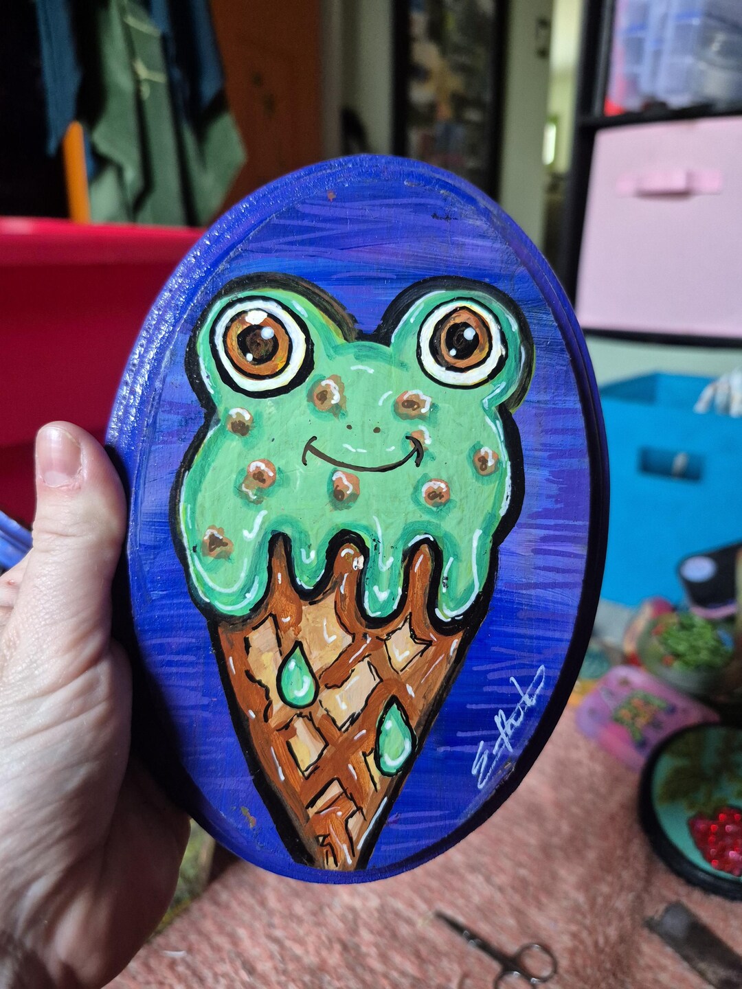Ice Cream Frog Original Wall Painting on Wood Plaque - Etsy