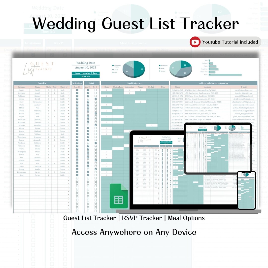 Wedding Guest List Tracker| RSVP Tracker| Wedding Planner| Guest List ...