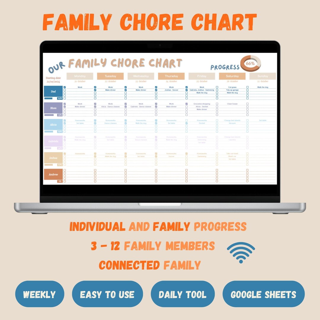 Family Chore Chart: Cleaning Tasks Tracker, Household Planner (digital ...