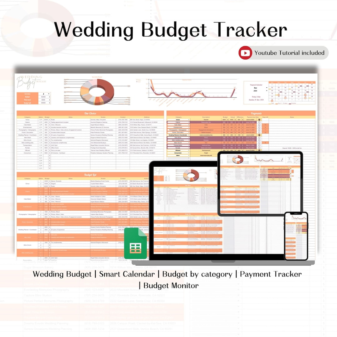 Wedding Budget Planner: Google Sheets Expense Tracker (digital Download ...