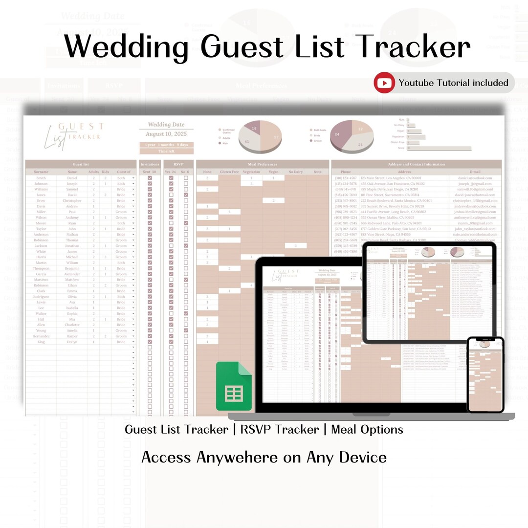 Wedding Guest List Tracker| RSVP Tracker| Wedding Planner| Guest List ...