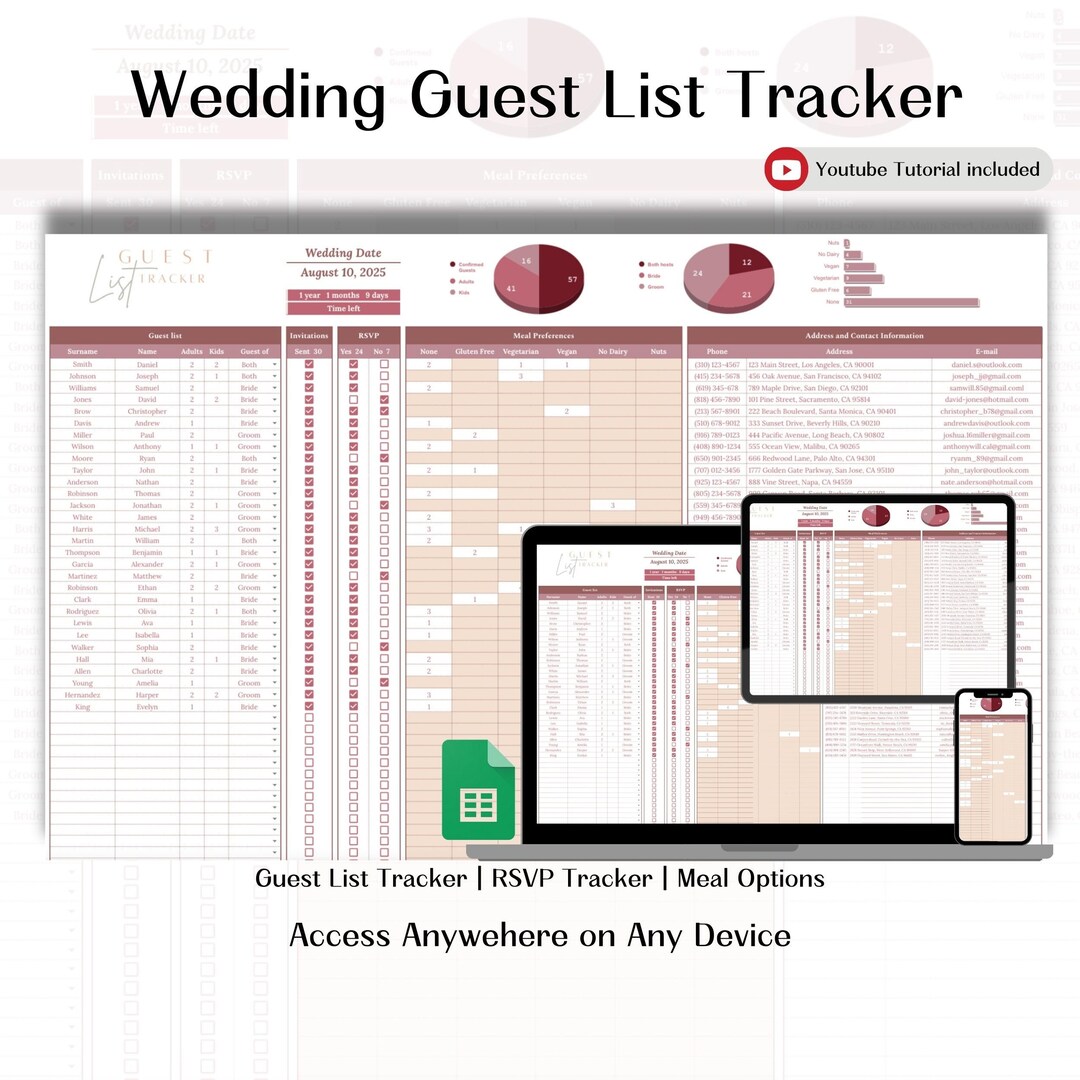 Wedding Guest List Tracker| RSVP Tracker| Wedding Planner| Guest List ...