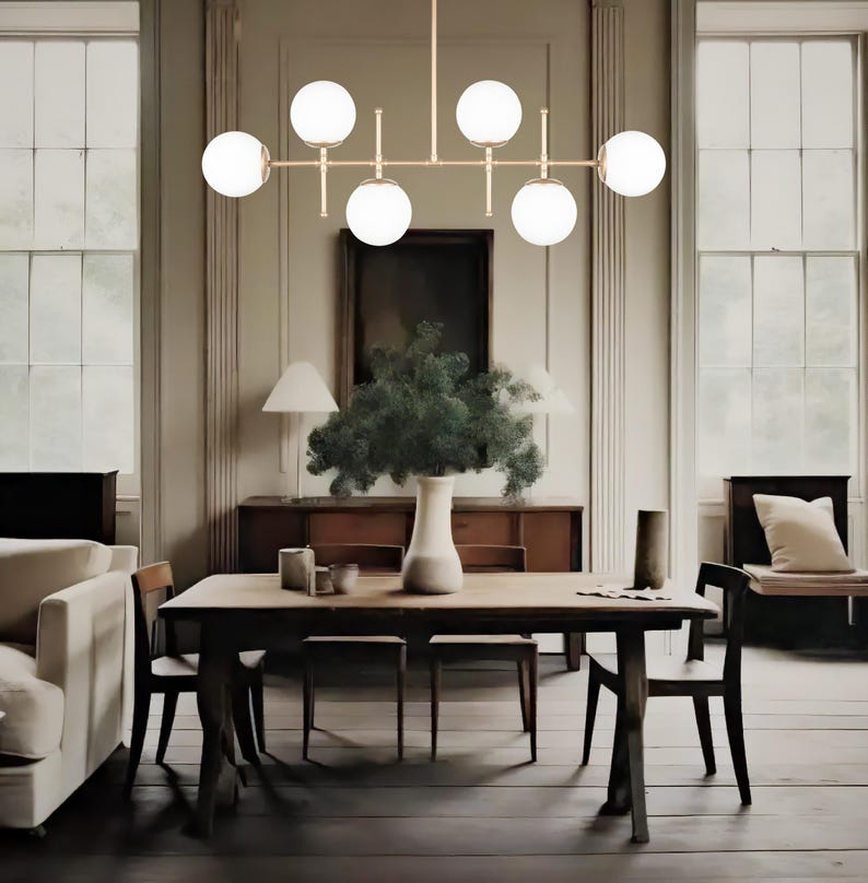 Linear Chandelier 6-light, Modern White Globe Chandelier, Custom Light ...