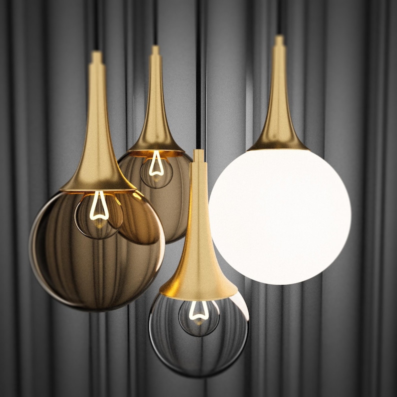 Modern Gold Glass Pendant Light: Customizable Drop Chandelier - Etsy