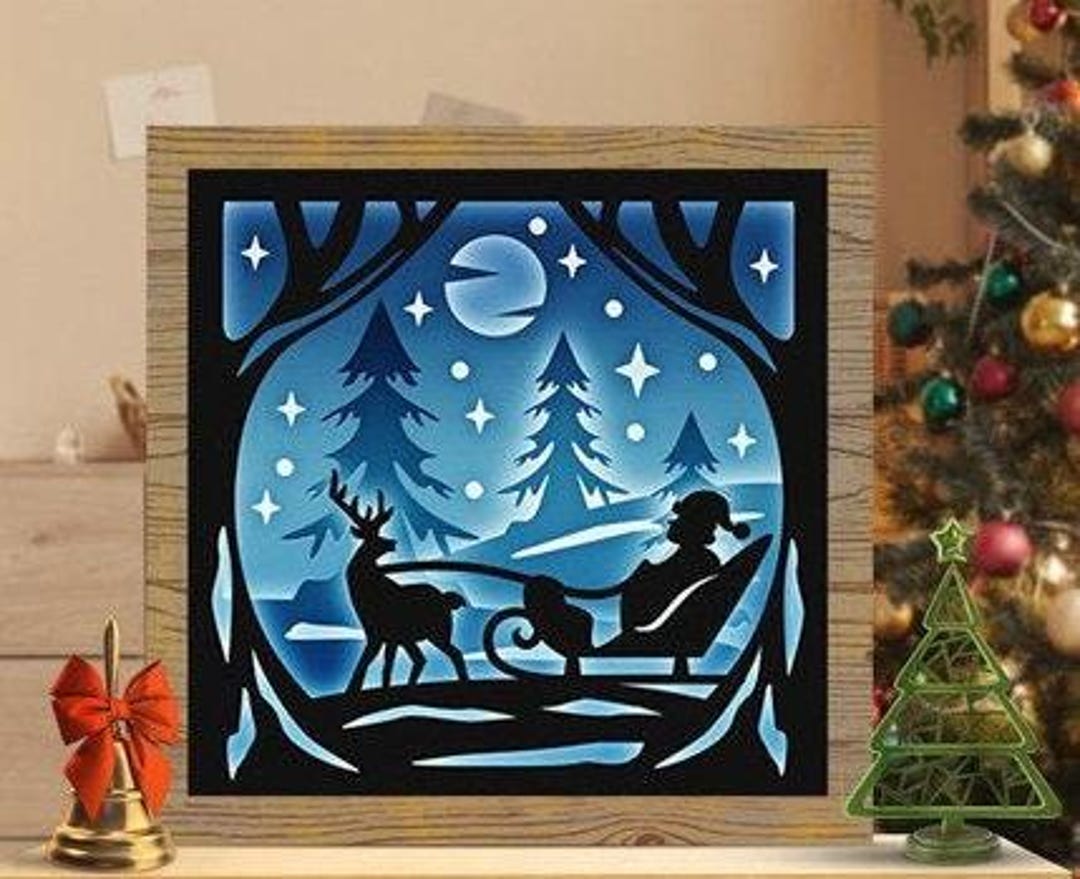 3D Shadow Box, Santa Sleigh Christmas Night 3D SVG - Etsy